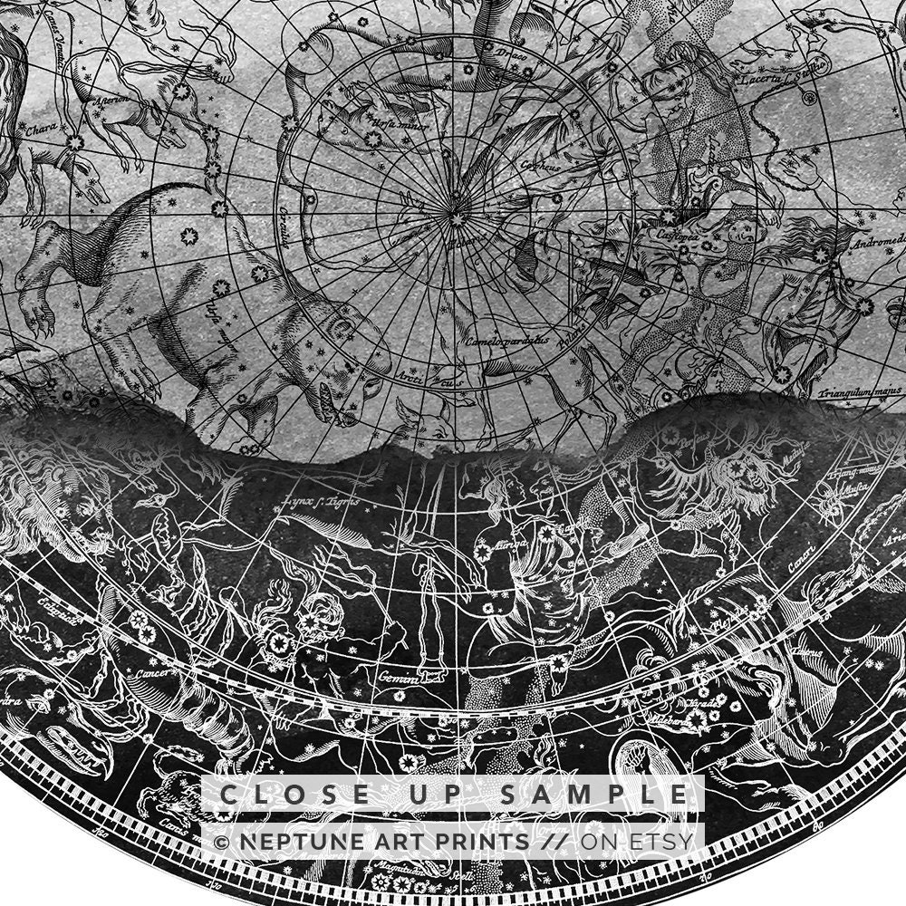 2 Piece Constellation Map Printable Wall Art, Black and White Celestial ...