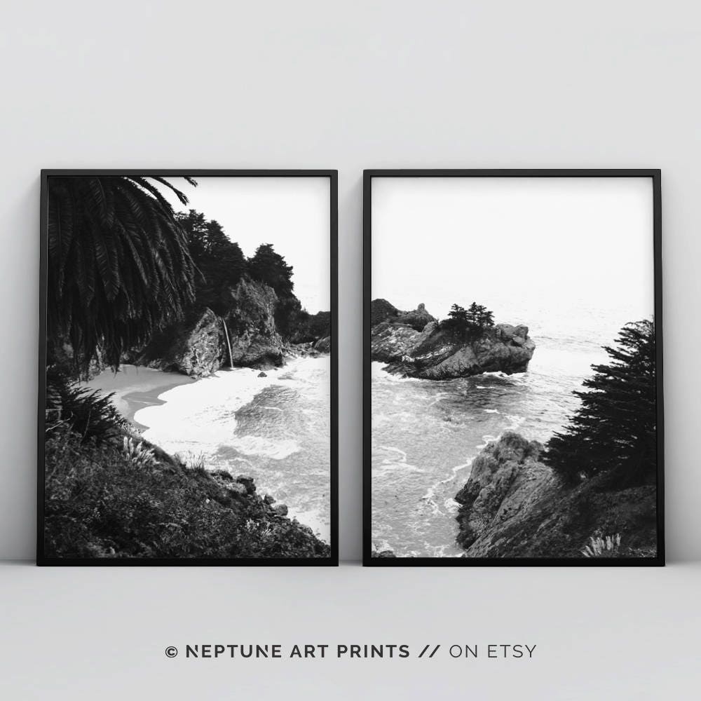 Black and White Tropical Print, Set of 2, 2 Piece Wall Art, Coastal ...