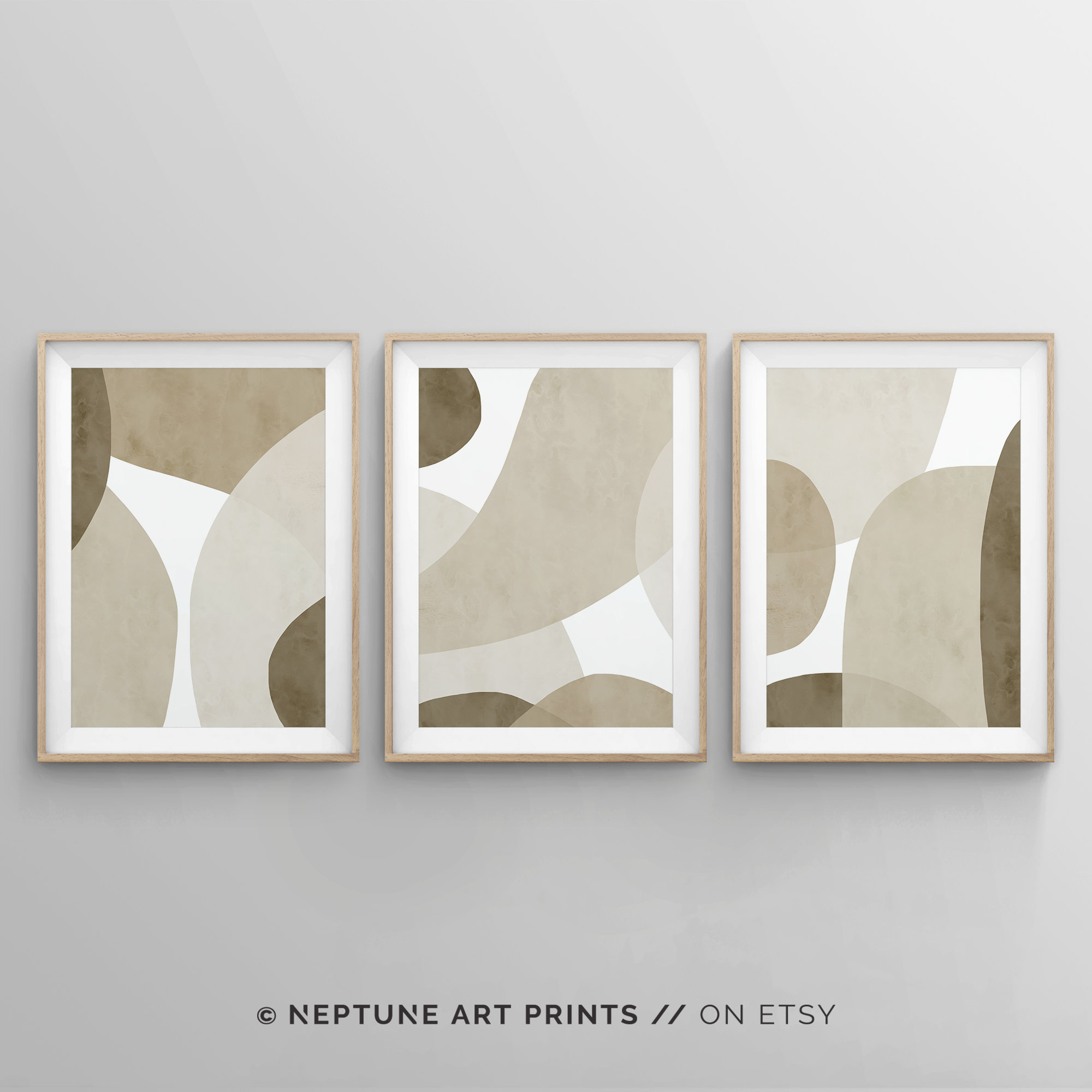 3 Piece Abstract Beige Shapes Wall Art Poster Print Mid - Etsy