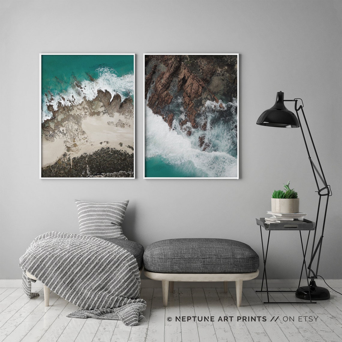 Set of 2 Piece Dark Teal Coastal Beach Wall Art Poster Print - Etsy