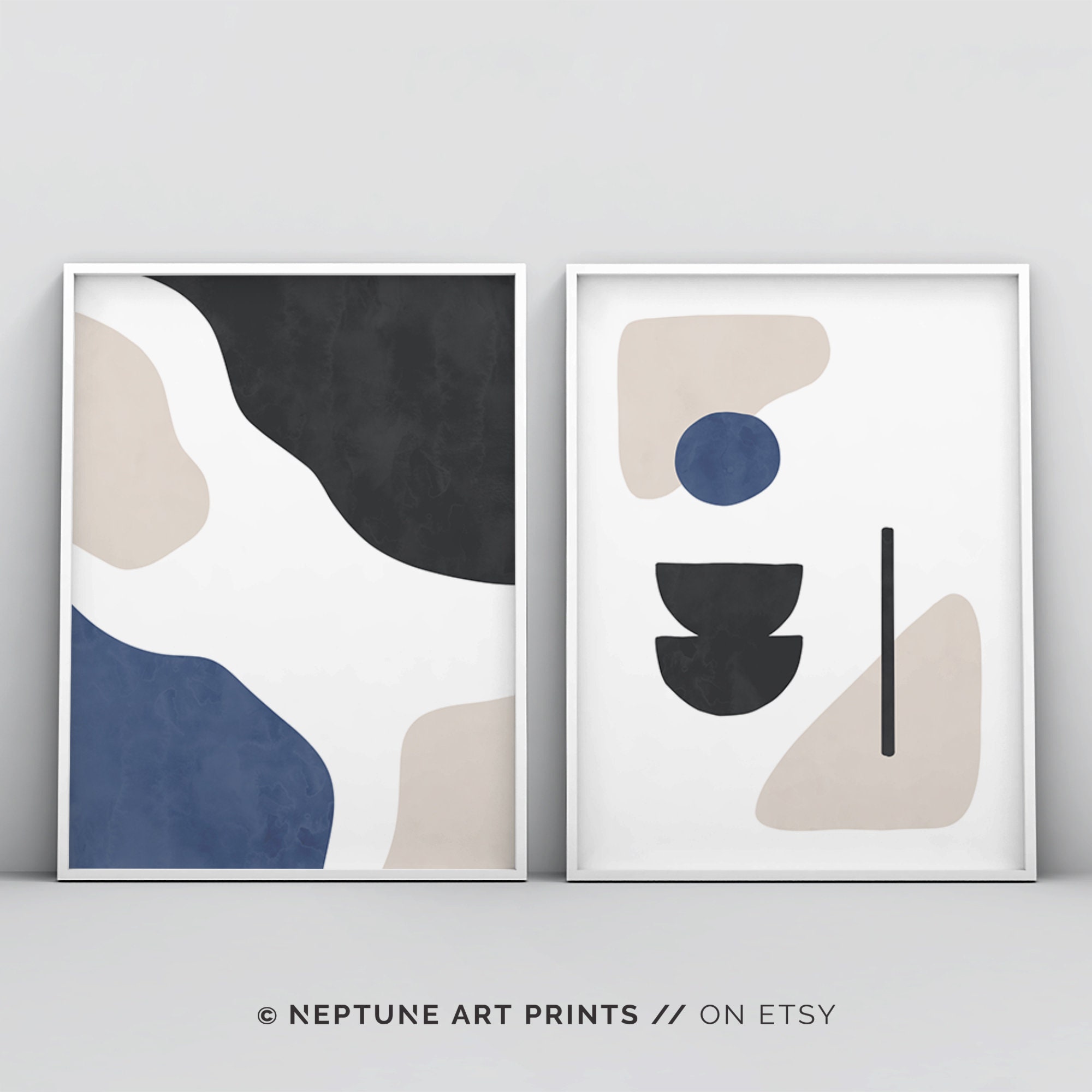 2 Piece Modern Navy Blue Wall Art Poster Print, Abstract Blue Wall Art ...