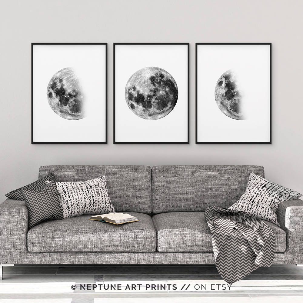 Satz von 3 Mond Drucke minimalistische Mond Kunst schwarz | Etsy