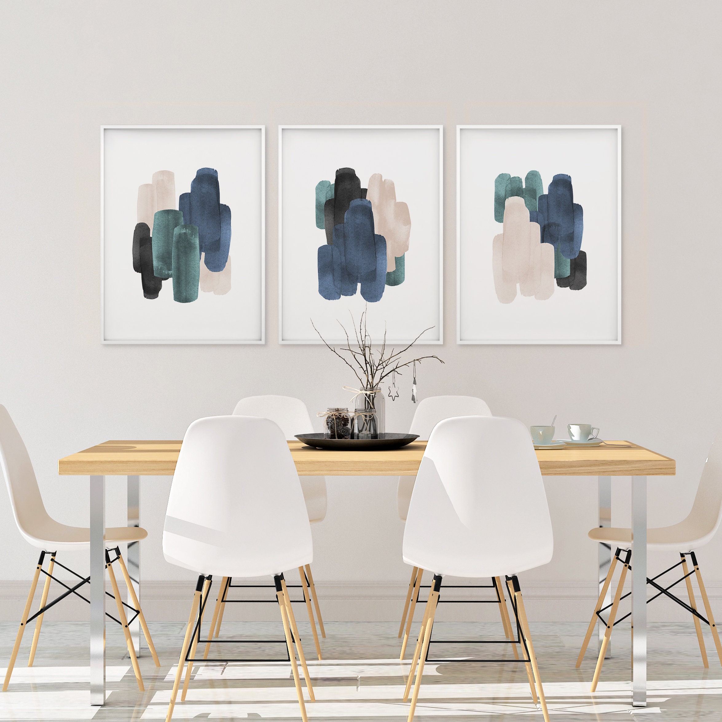 3 Piece Blue Art, Blue Wall Art, Bedroom Wall Art, Abstract Wall Art ...