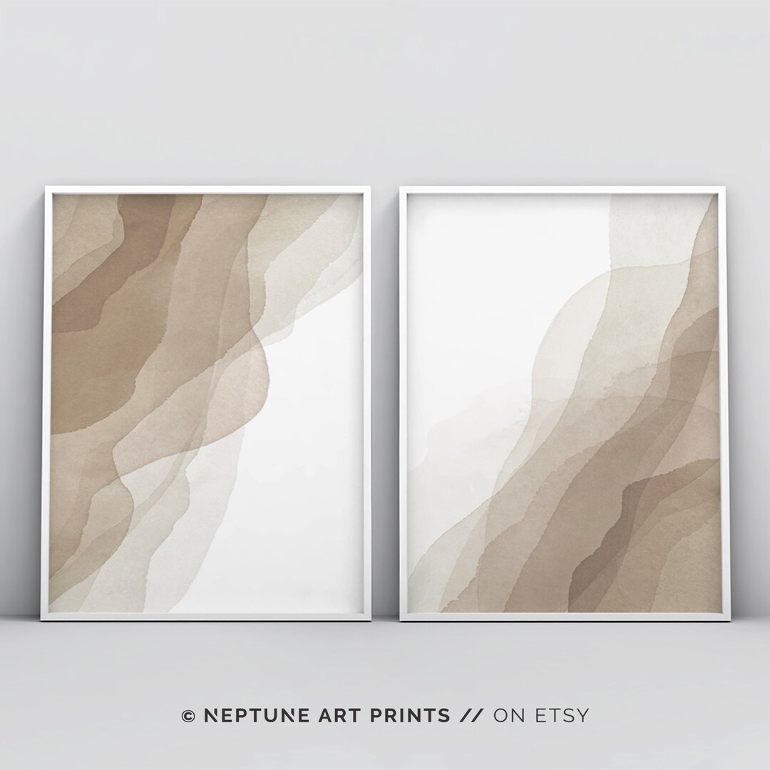 Set of 2 Piece Mid Century Beige Minimalistic Modern Wall Art Poster ...