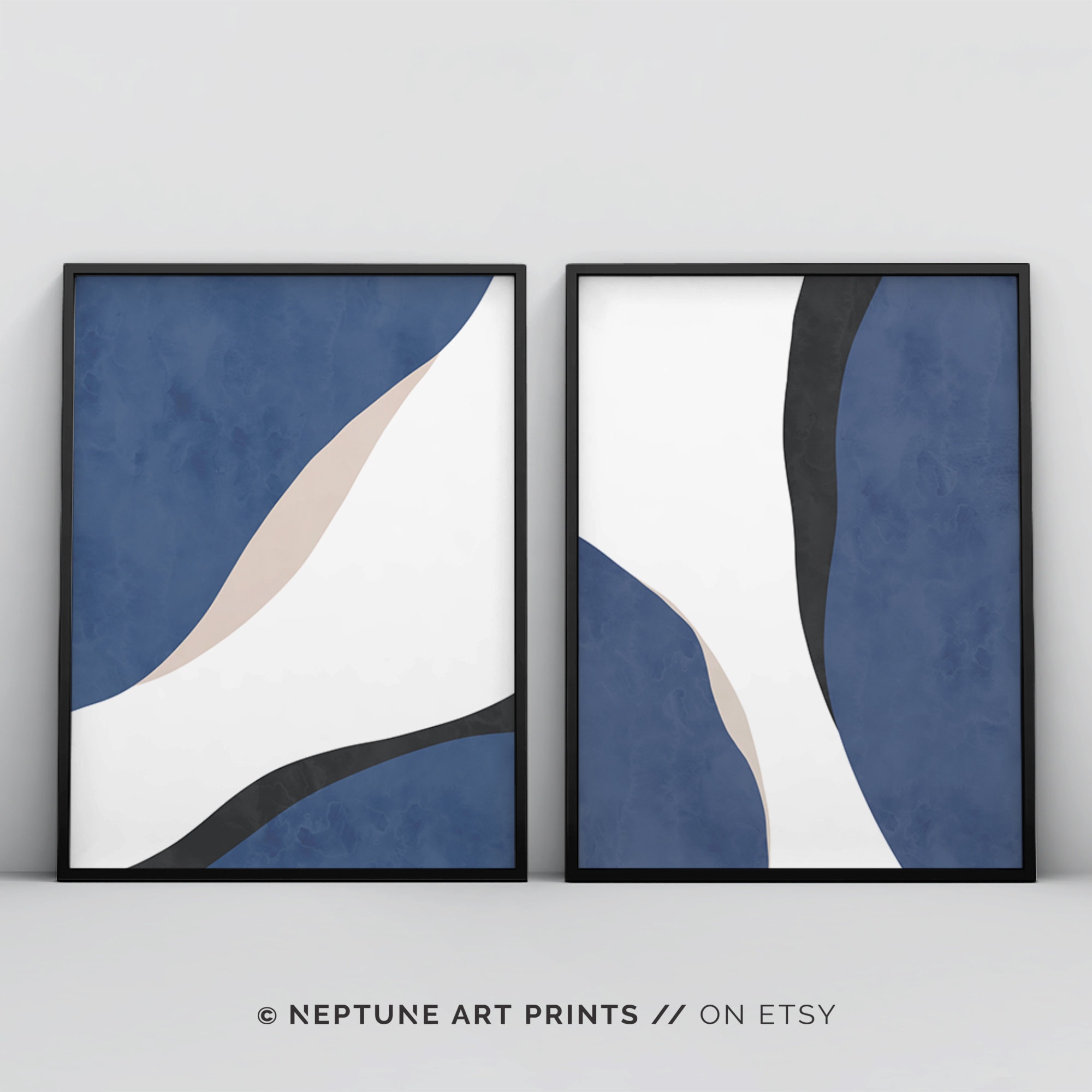 2 Piece Modern Navy Blue Wall Art Poster Print Abstract Muted - Etsy