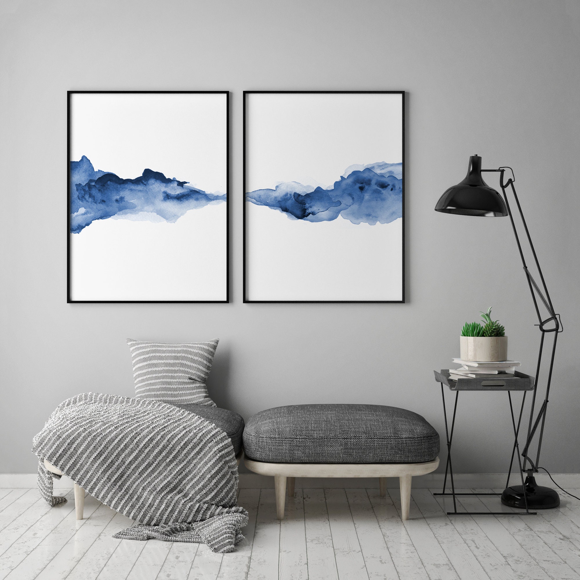 Set of 2 Abstract Print 2 Piece Poster Navy Blue Indigo | Etsy