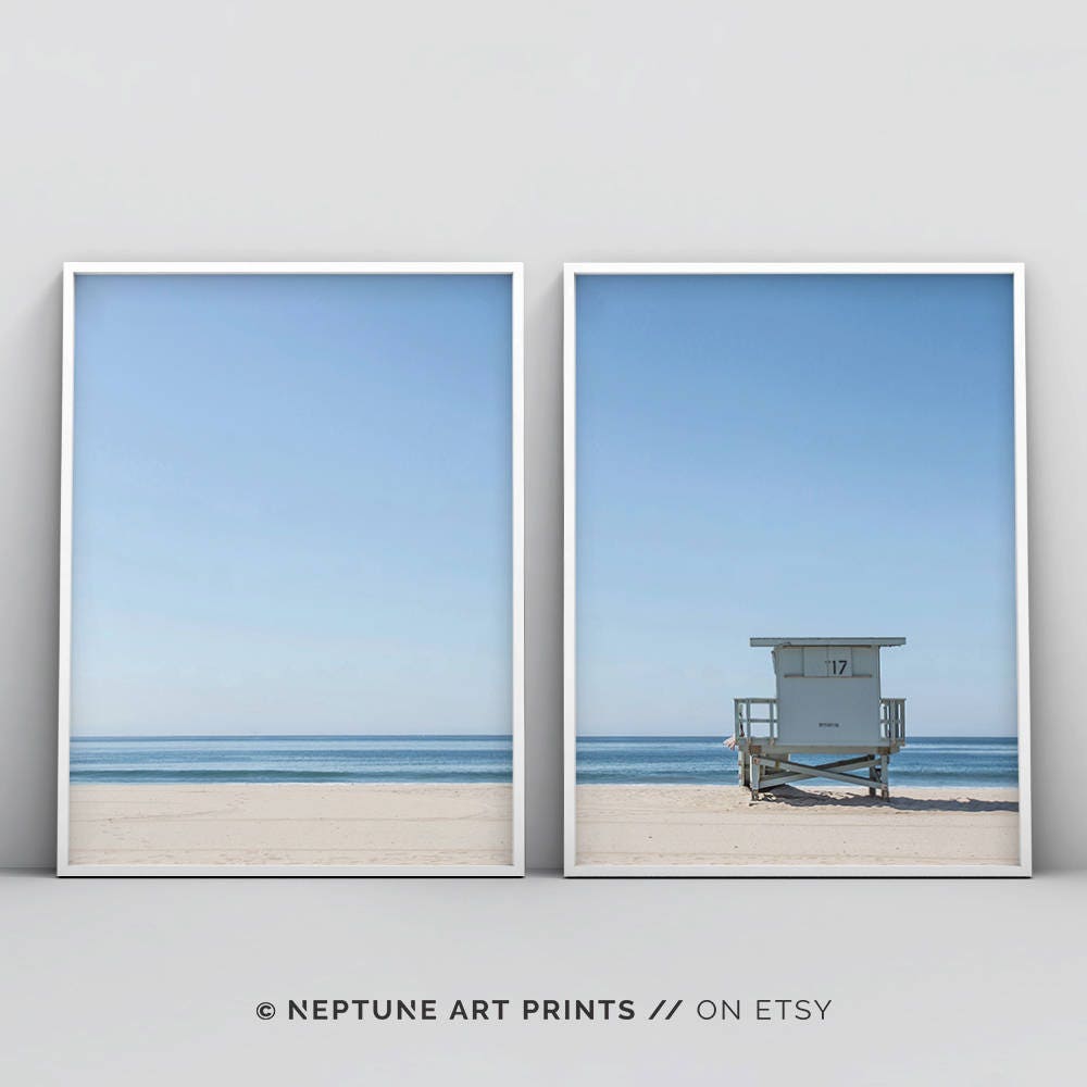 Minimalist Beach Wall Art 2 Piece Beach Poster Blue Sky | Etsy