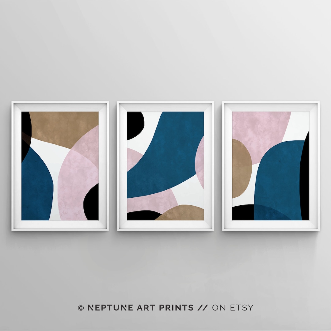 Set of 3 Prints, Printable Print Set, Pink Blue Prints, Blush Pink and ...