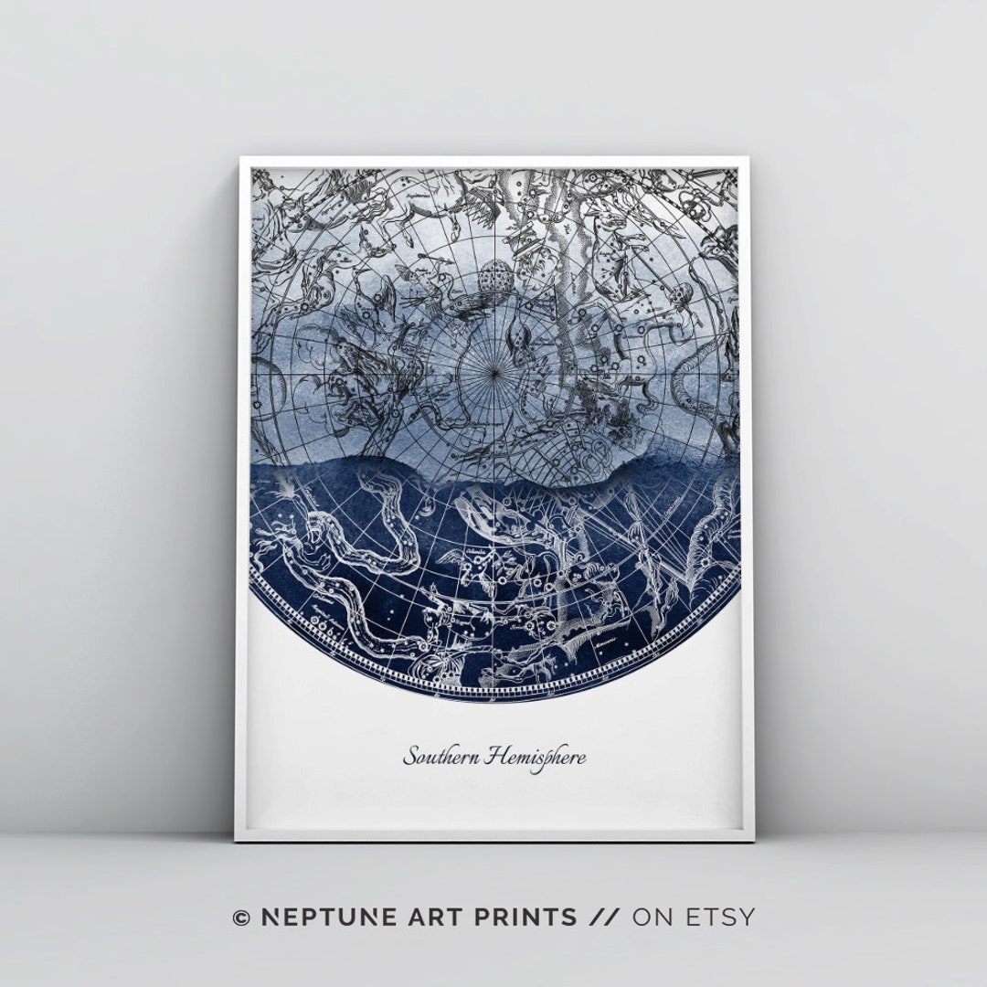 Southern Hemisphere Print, Celestial Poster, Star Chart Print ...