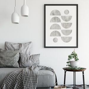 Mid Century Gray Wall Art Poster Print, Modern Black and White Wall Art ...