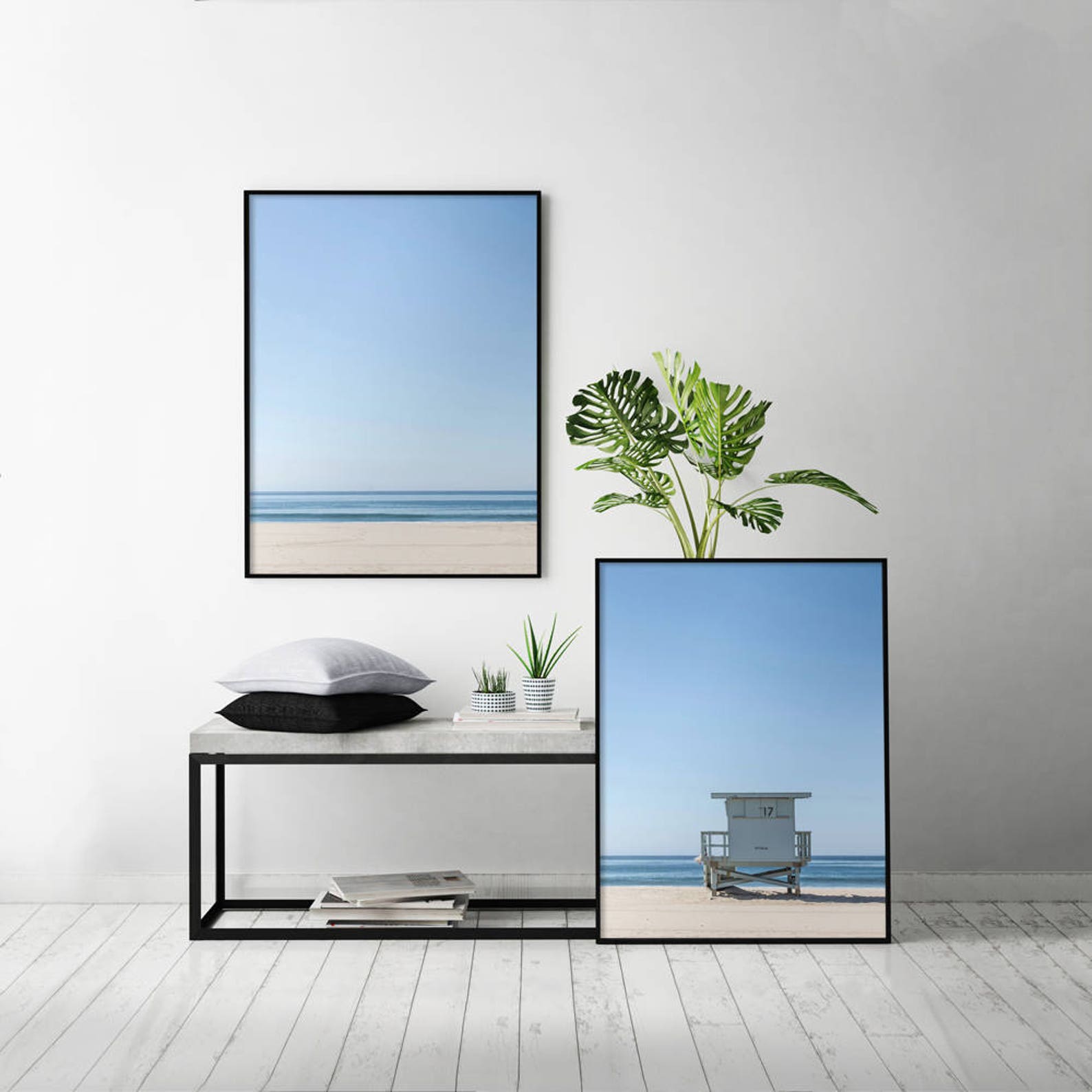 Minimalist Beach Wall Art 2 Piece Beach Poster Blue Sky | Etsy