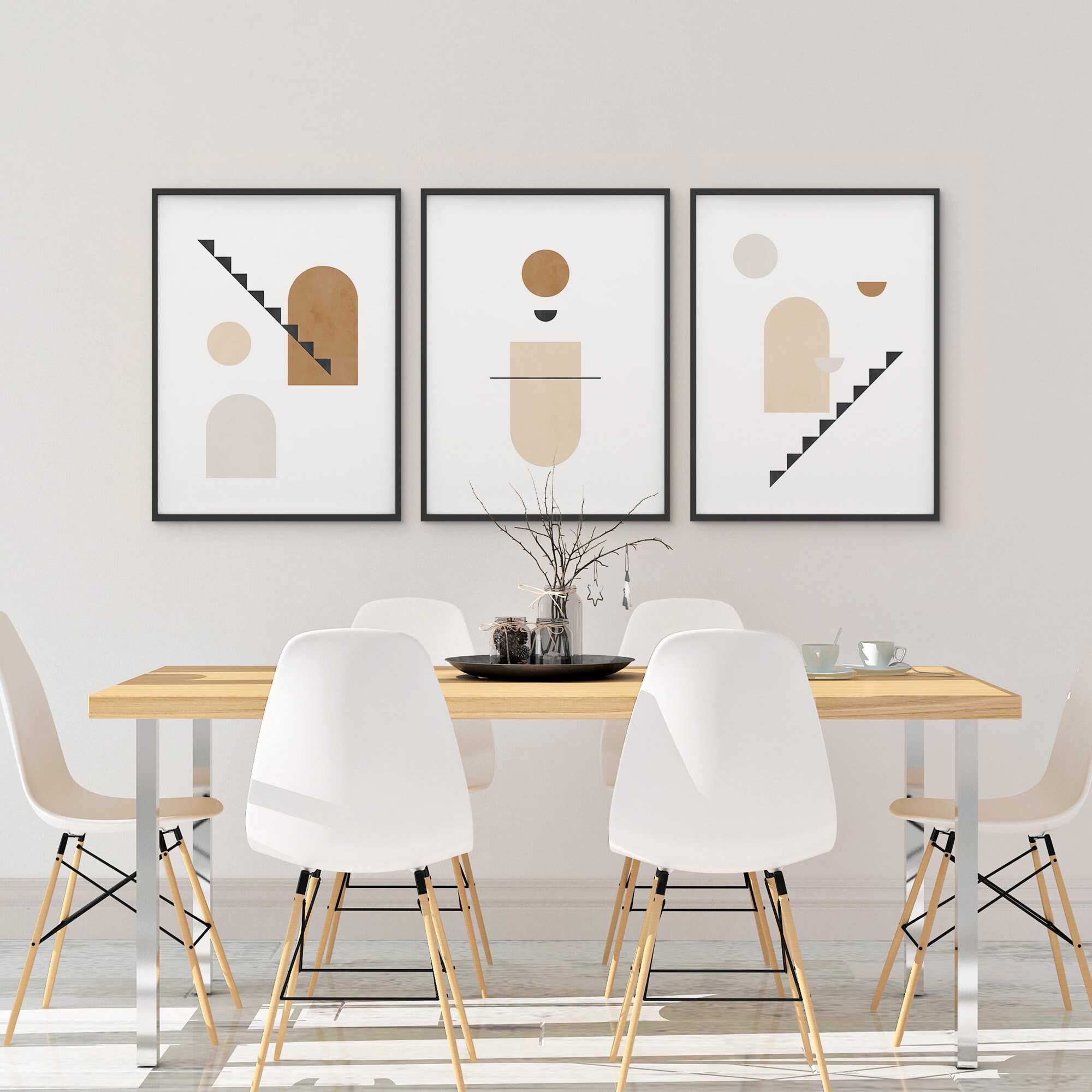 3 Piece DIY Abstract Contemporary Mustard Yellow Beige Modern | Etsy