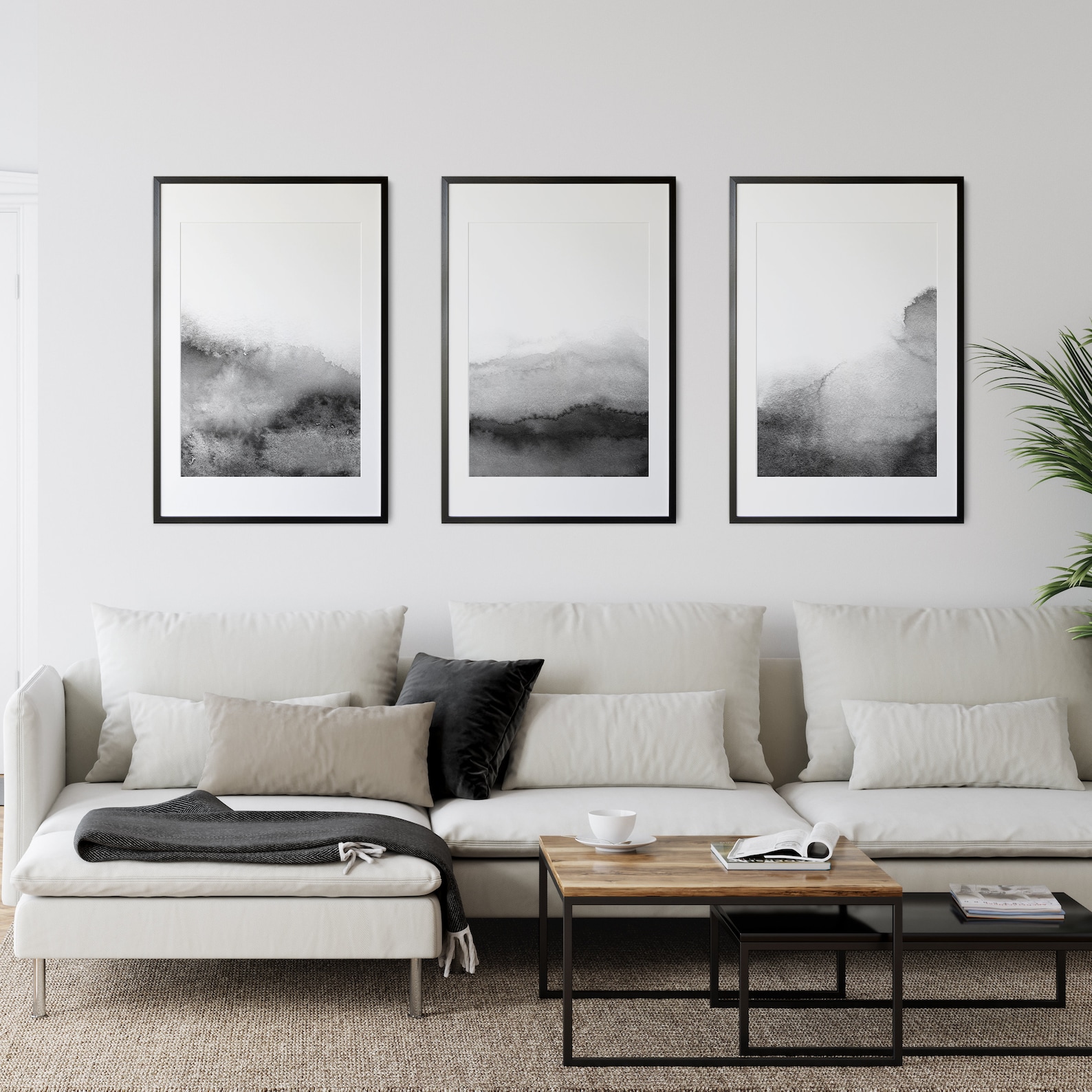 Set of 3 Black and White Prints, Abstract Printable Print Set, Black ...