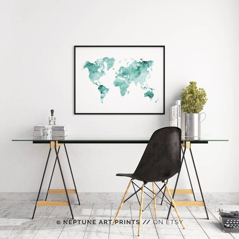 Teal World Map Poster Mint Green Map Print Teal Map - Etsy Canada