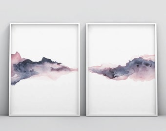Set of 3 Prints, PRINTABLE Print Set, Pink Blue Prints, Blush Pink and ...