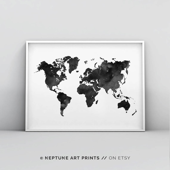 World Map Wall Art World Map Poster Watercolor World Map - Etsy India
