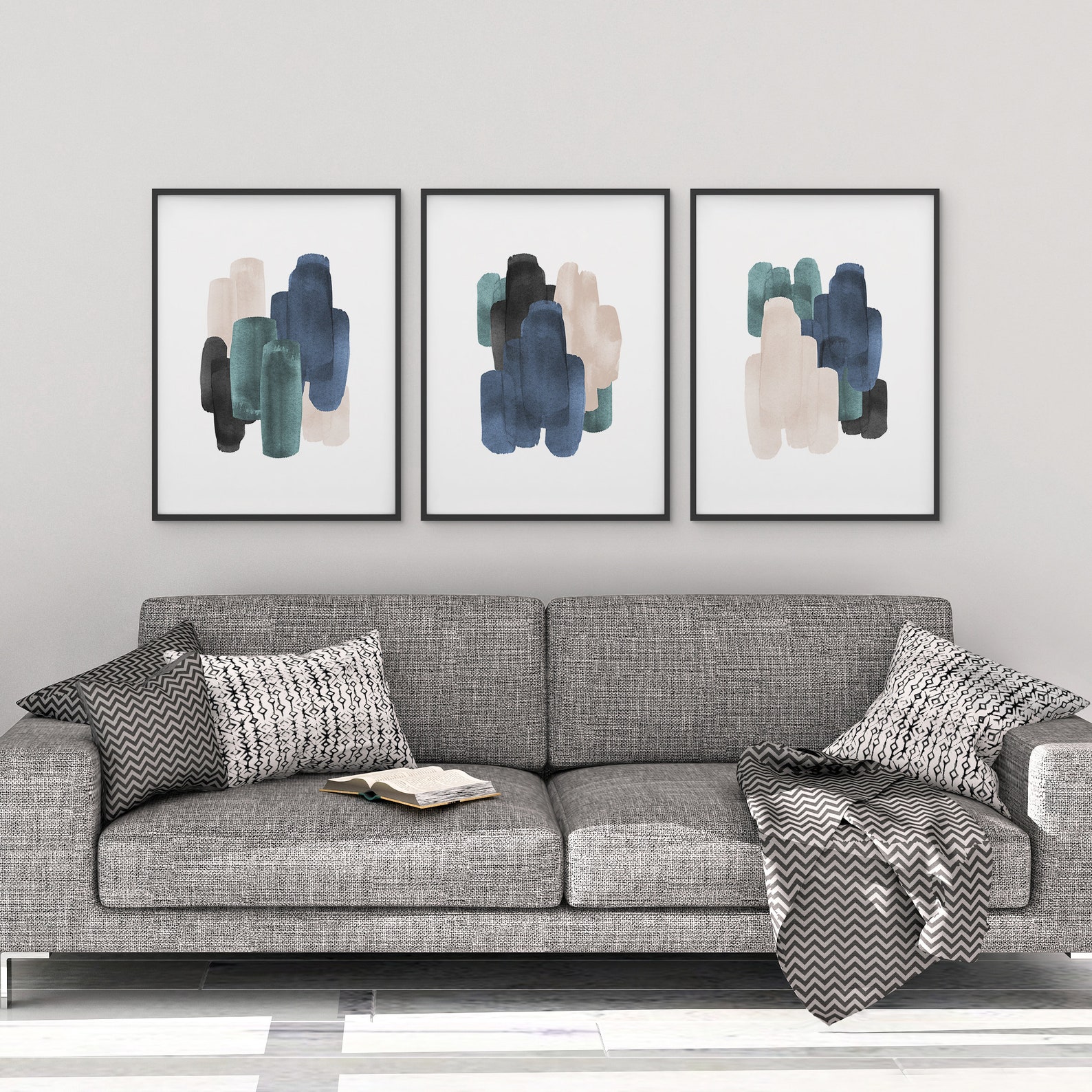 3 Piece Blue Art, Blue Wall Art, Bedroom Wall Art, Abstract Wall Art ...