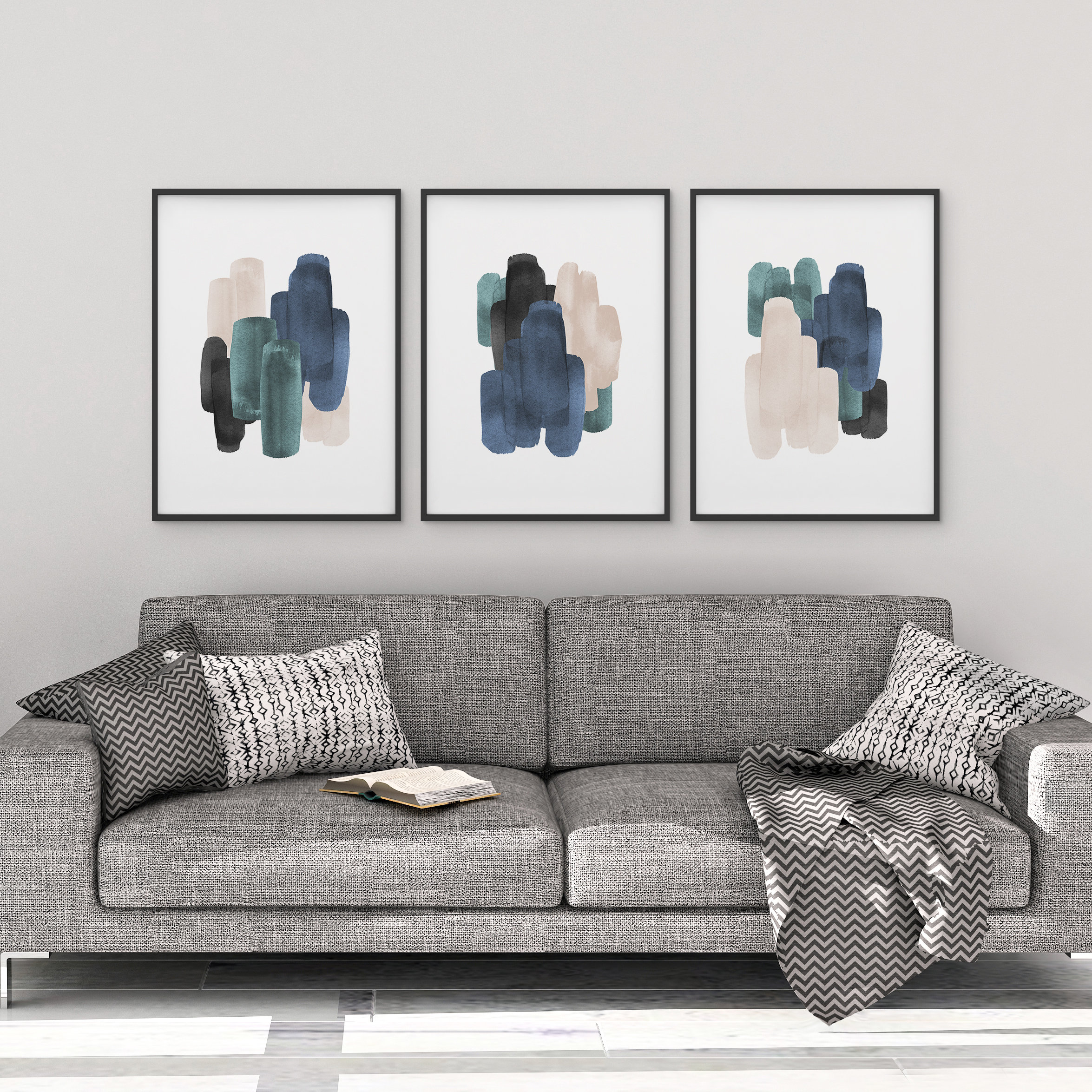 3 Piece Blue Art, Blue Wall Art, Bedroom Wall Art, Abstract Wall Art ...