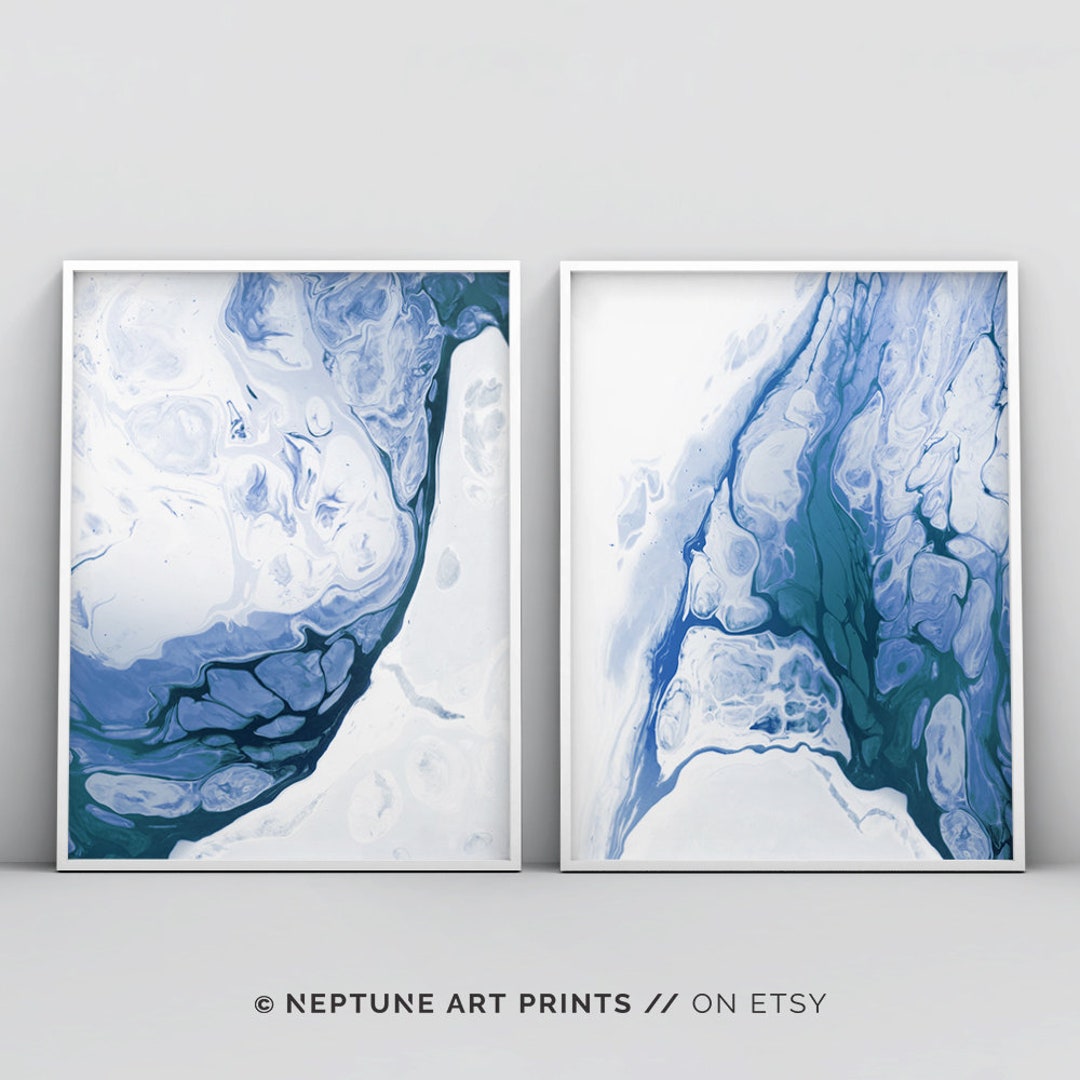 Set of 2 Large Blue Art, Pastel Blue Printable, Modern Blue Posters ...