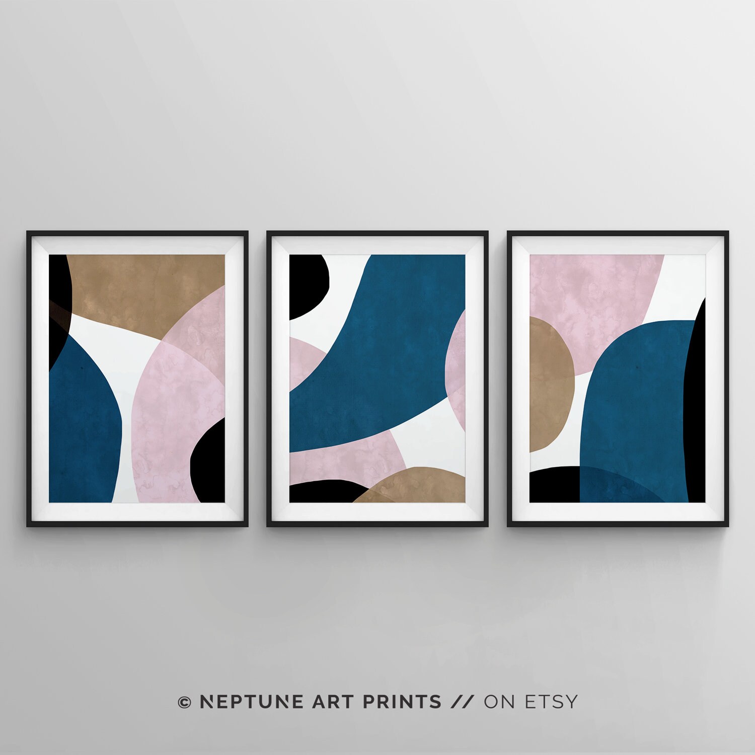 Set of 3 Prints, Printable Print Set, Pink Blue Prints, Blush Pink and ...