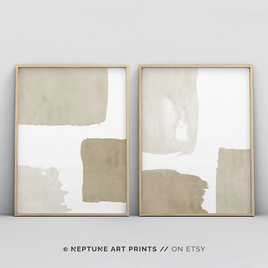 Mid Century Beige Modern Wall Art, Set of 2 Neutral Printable Wall Art ...