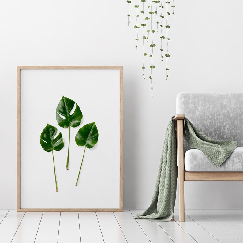 Monstera Leaves Print Set, Set of 3 Piece Tropical Palm Leaf Wall Art ...