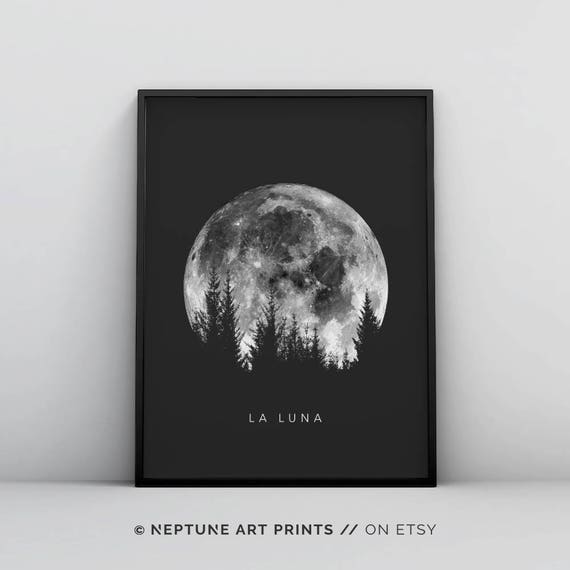 Lunar Moon Print Arte del cartel de la luna llena Digital - Etsy México