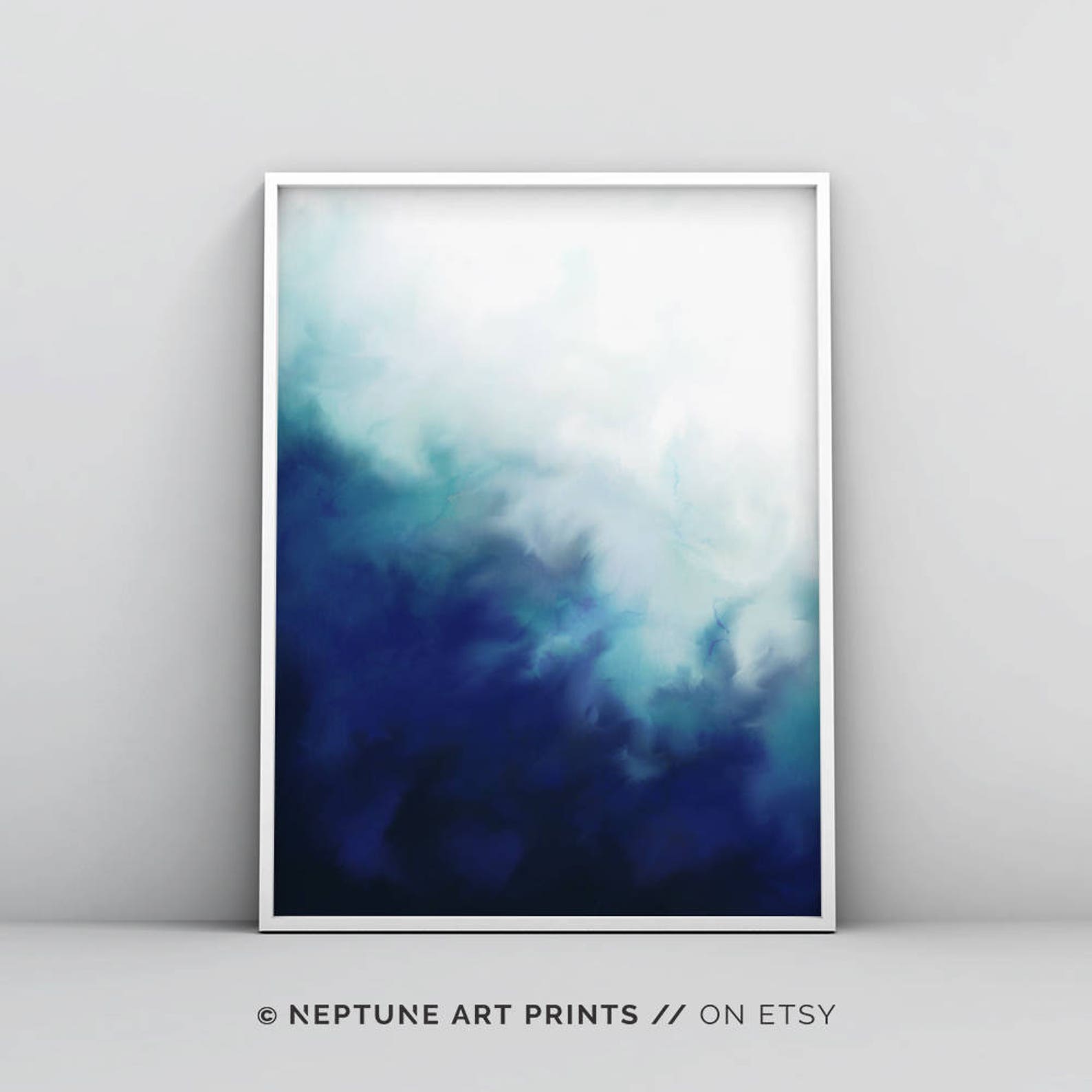 Modern Blue Poster, Dark Blue Abstract Print, Navy Blue Watercolour ...