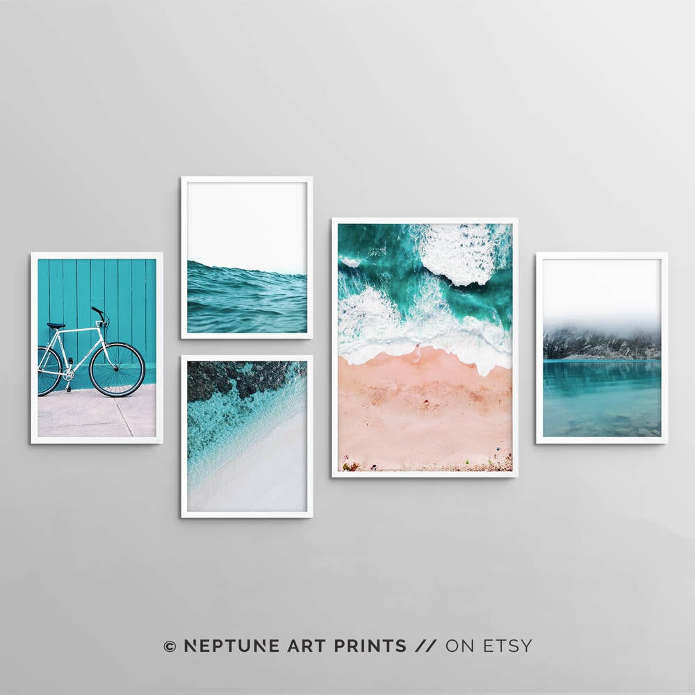 Coastal Print Set Teal Poster Set Gallery Wall Art Bundle | Etsy