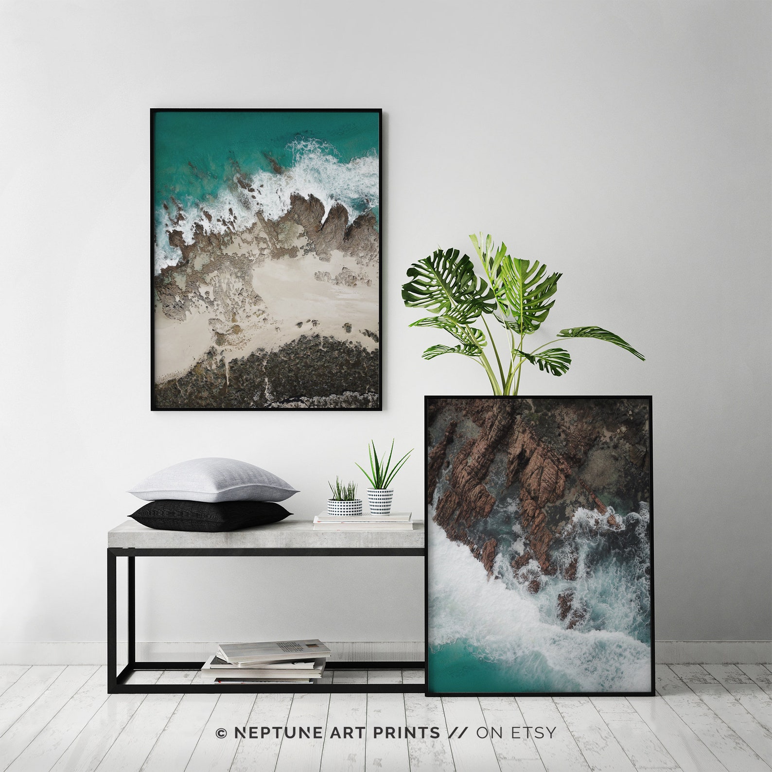 Set of 2 Piece Dark Teal Coastal Beach Wall Art Poster Print - Etsy