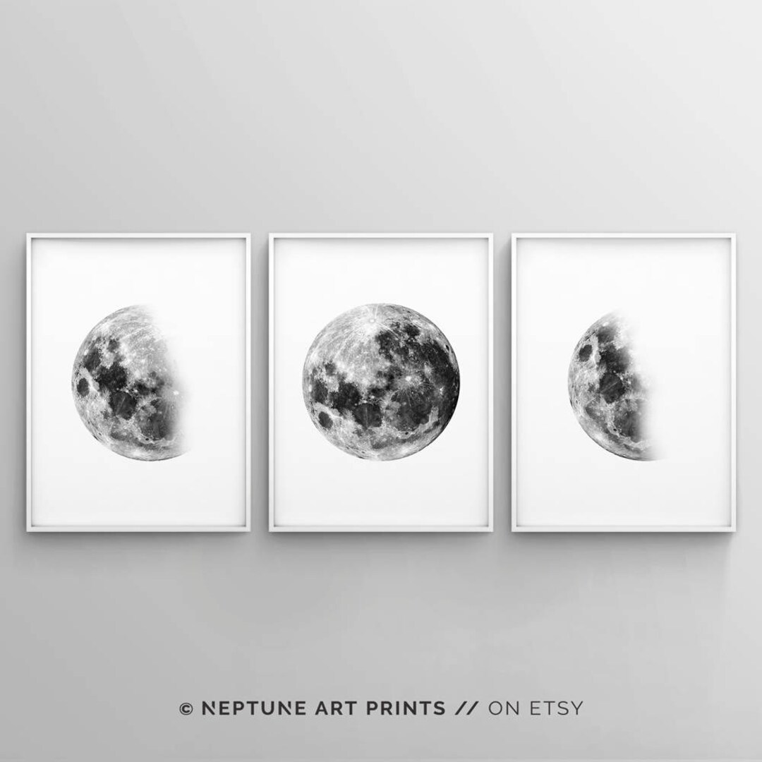 Set of 3 Moon Prints, Minimalist Moon Art, Black and White Moon Phases ...