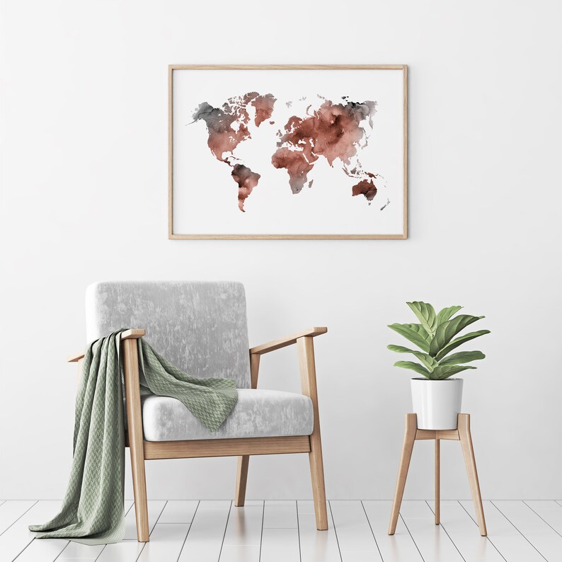 Red Terracotta World Map Printable Red Wine Masala Maroon - Etsy