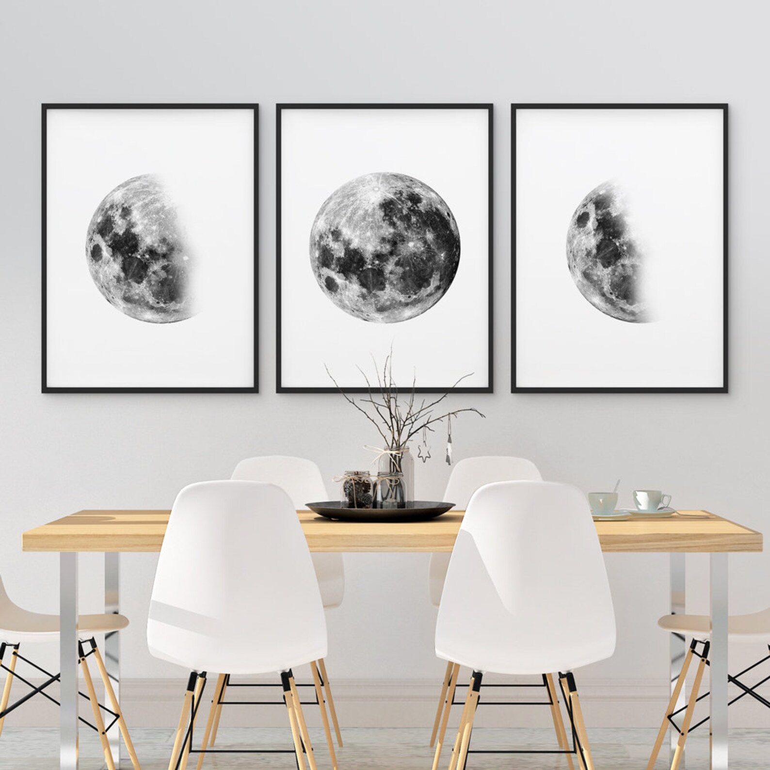 Set of 3 Moon Prints, Minimalist Moon Art, Black and White Moon Phases ...
