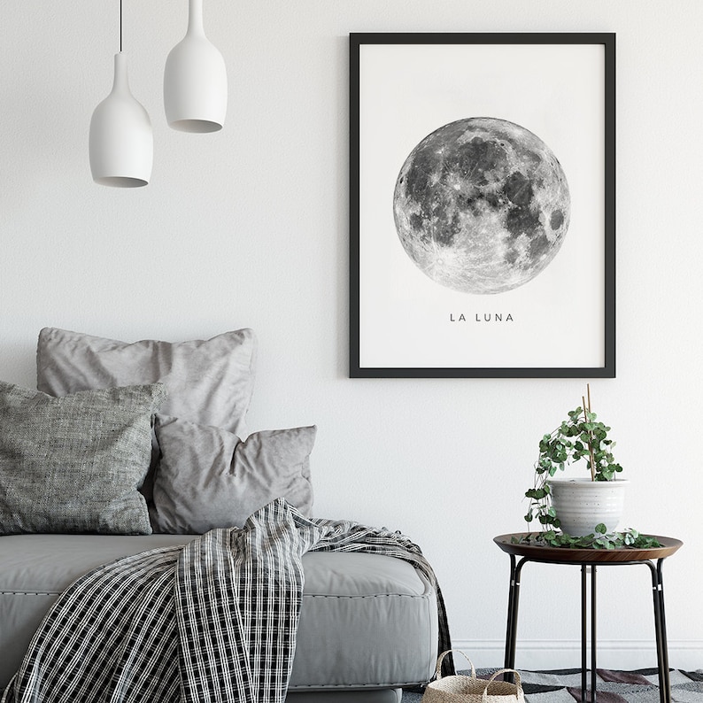 Full Moon Poster Art, Lunar Moon Print, Digital Download La Luna Moon ...