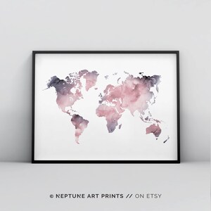 Pink Blush World Map Printable, Pink Map Print Poster, Abstract World ...