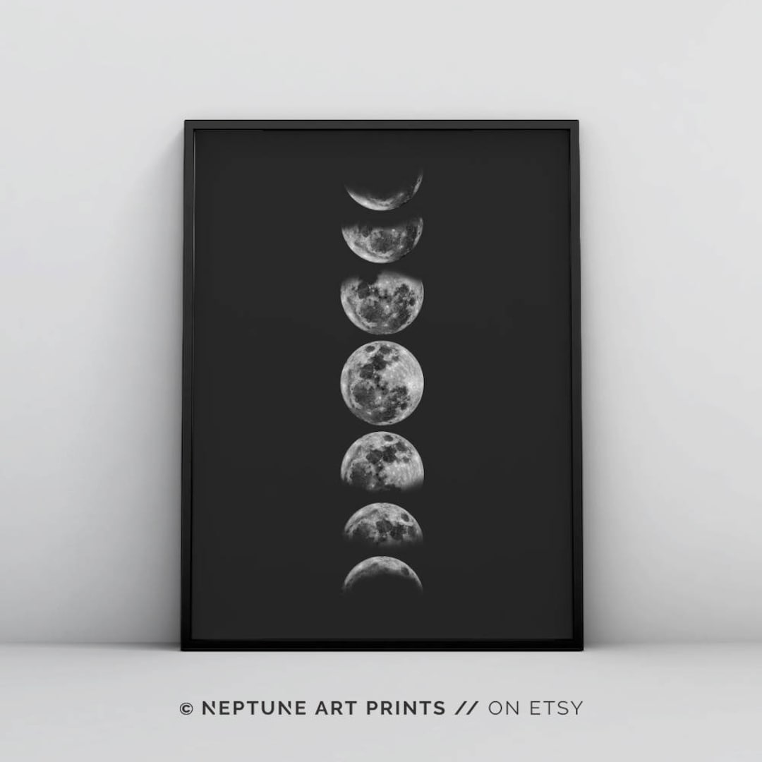 Moon Phases Wall Art, Black and White Moon Phases Poster, Moon Phases ...