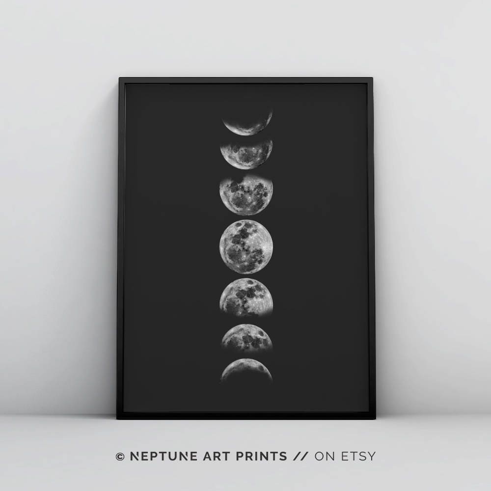Moon Phases Wall Art Black and White Moon Phases Poster Moon - Etsy