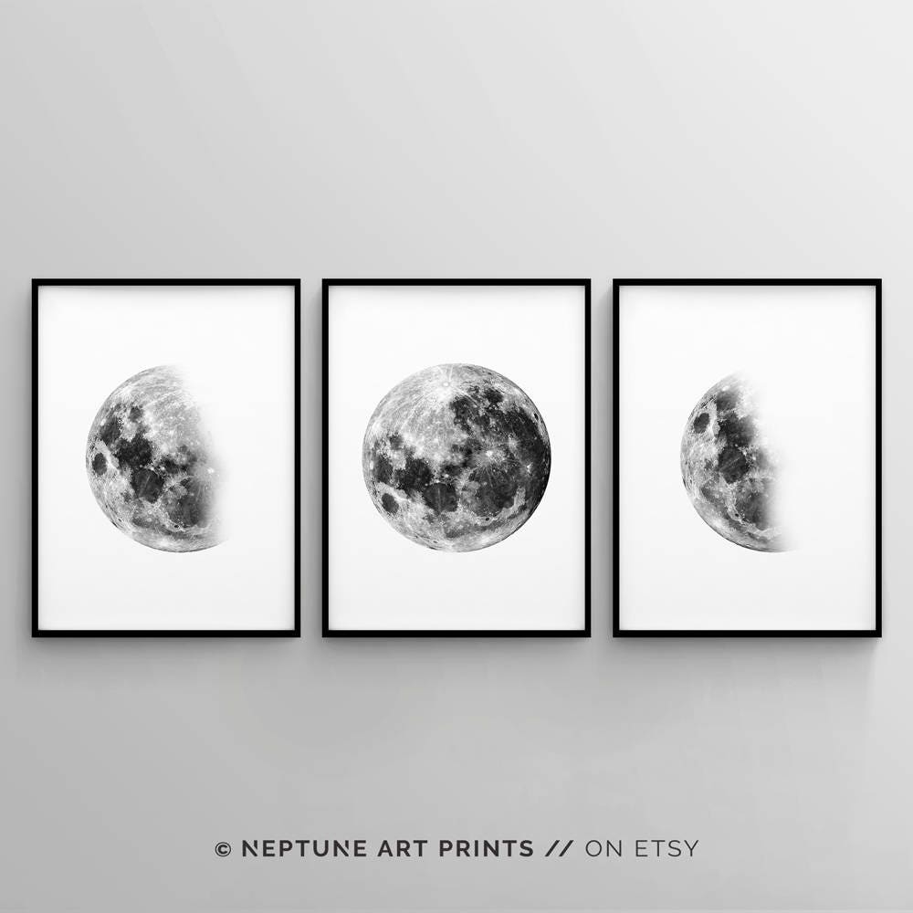 Satz von 3 Mond Drucke minimalistische Mond Kunst schwarz | Etsy