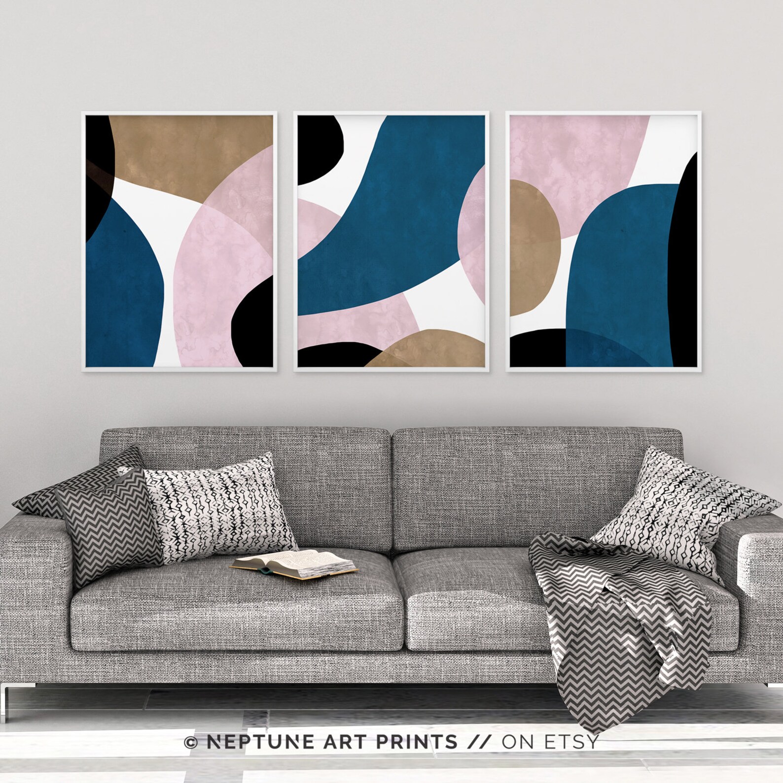 Set of 3 Prints Printable Print Set Pink Blue Prints Blush | Etsy