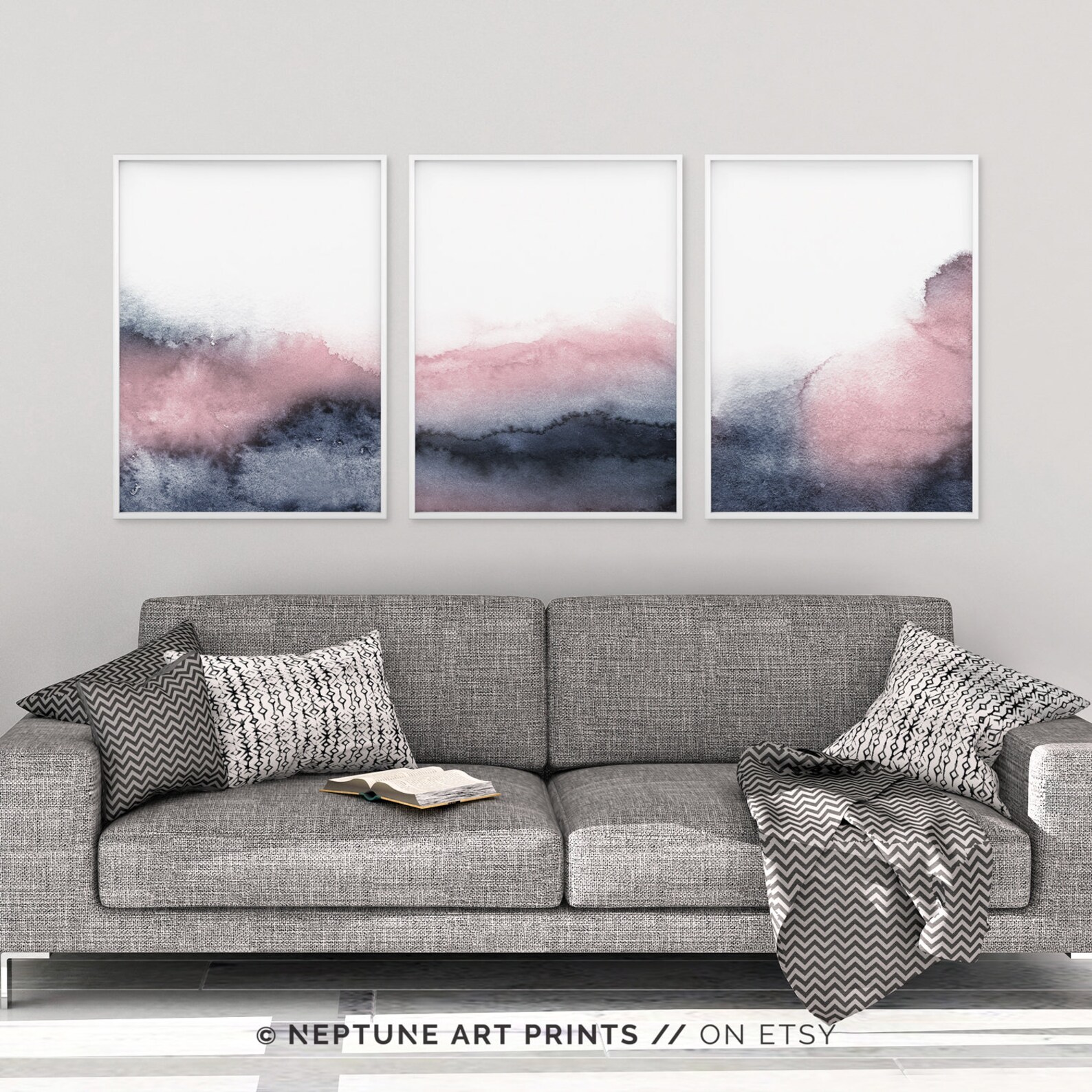Set of 3 Piece Wall Art Printable Print Set Pink Blue | Etsy