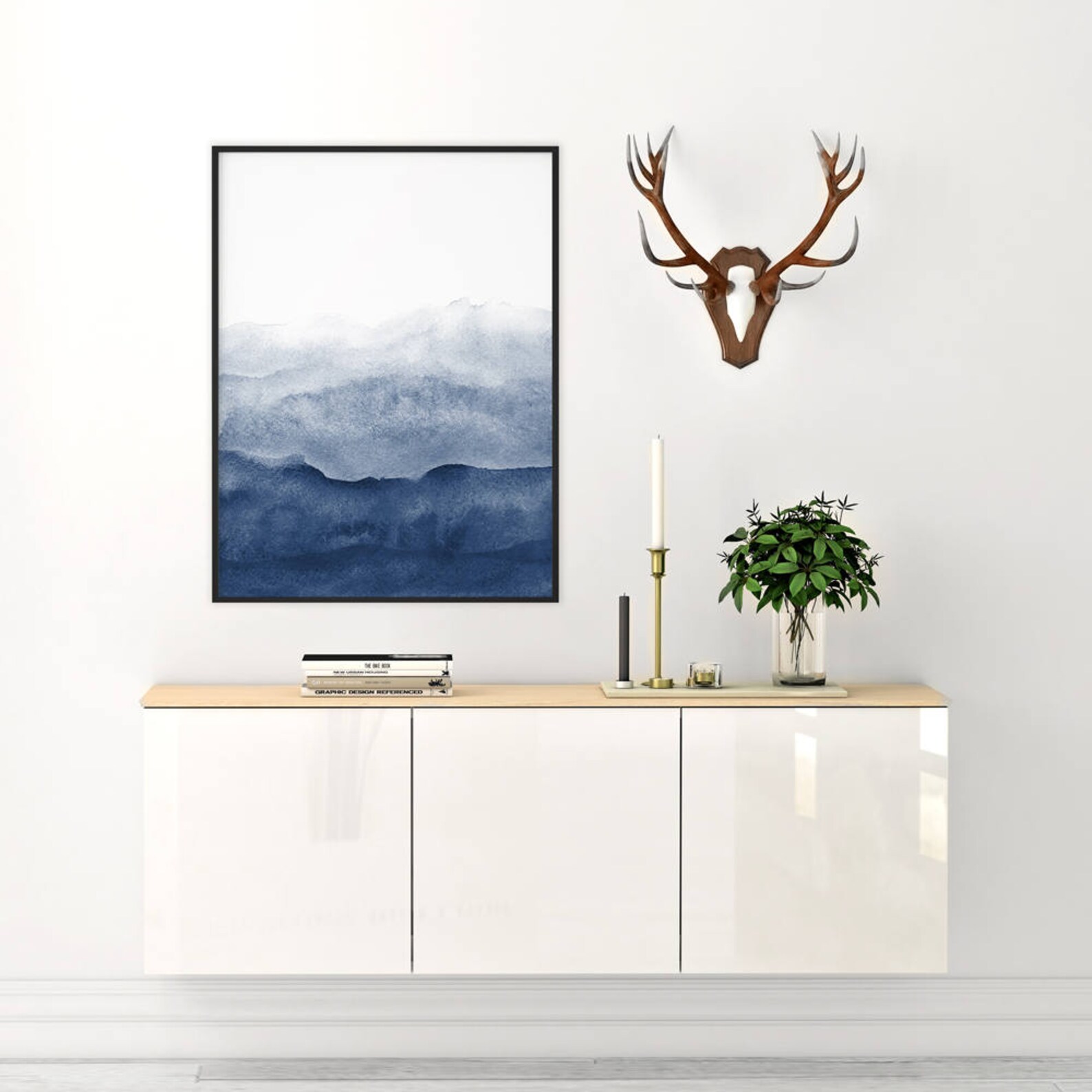 Watercolor Print Indigo Wall Art Watercolour Printable - Etsy