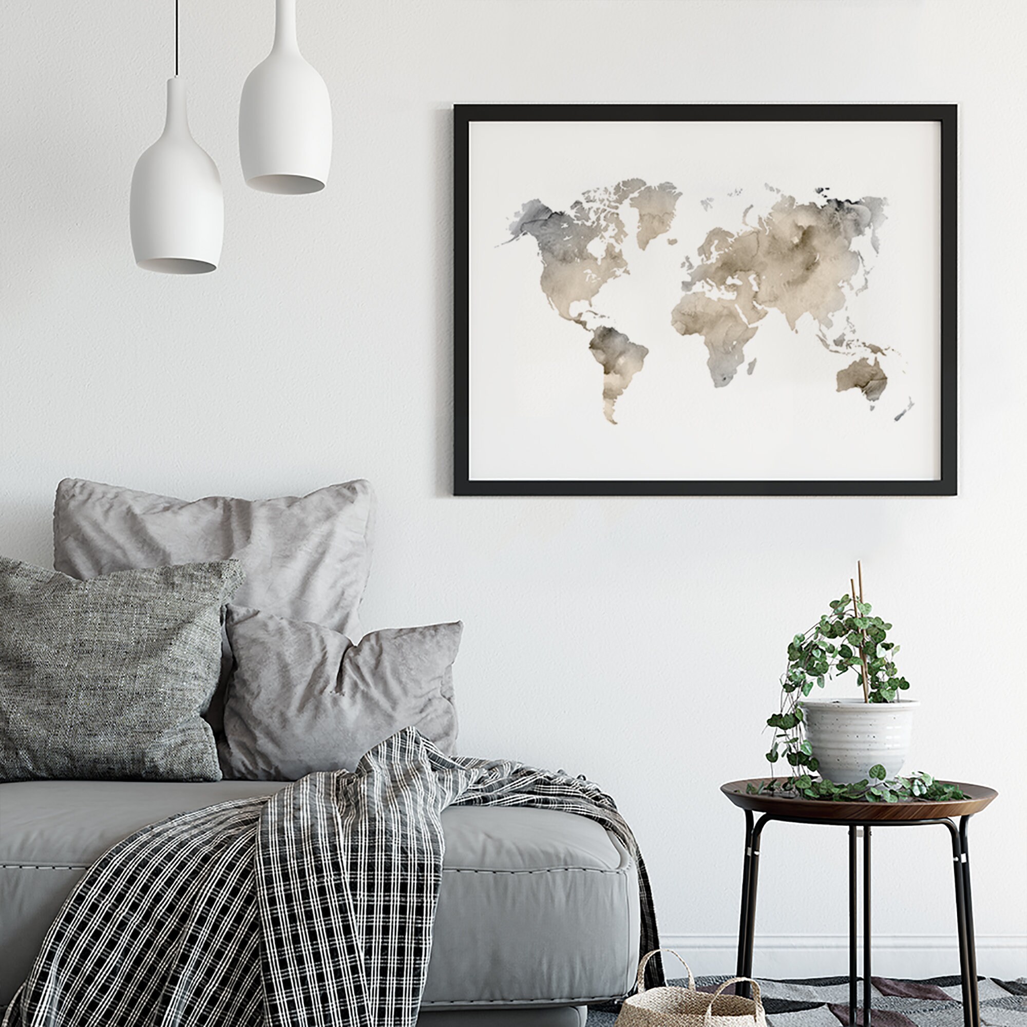 Neutral Tone Beige World Map Printable Earth Tone Tan Modern - Etsy Canada
