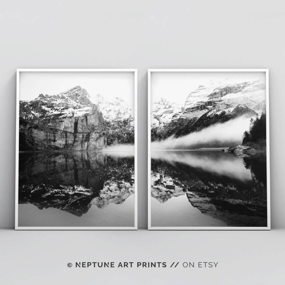 Reflection Mountain Print, Black and White Wilderness Printable, 2 ...