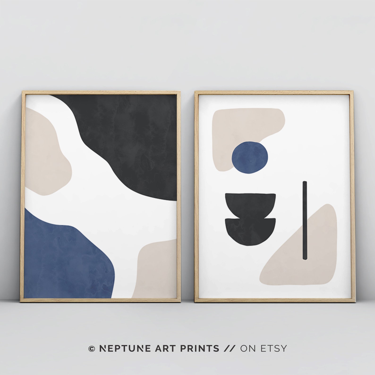 2 Piece Modern Navy Blue Wall Art Poster Print, Abstract Blue Wall Art ...