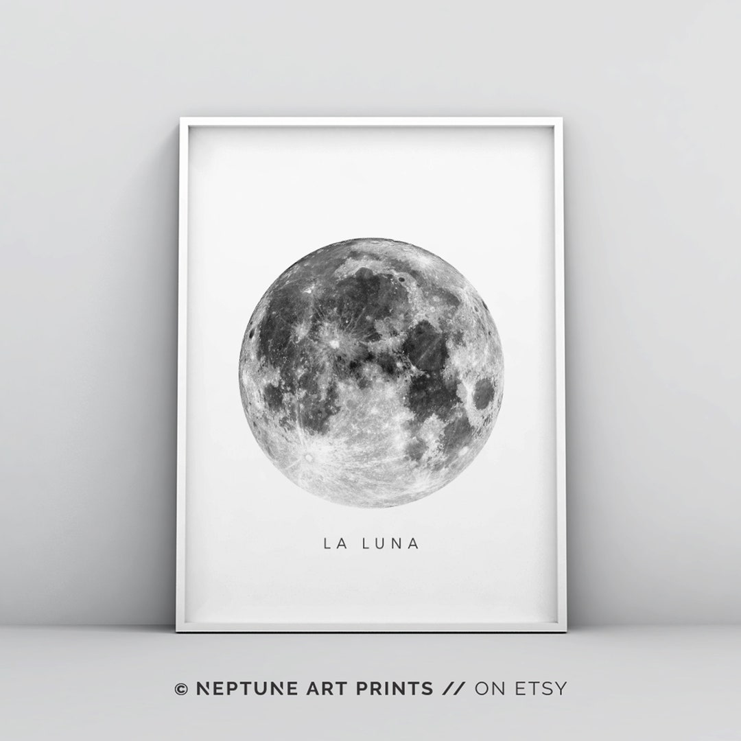 Full Moon Poster Art, Lunar Moon Print, Digital Download La Luna Moon ...