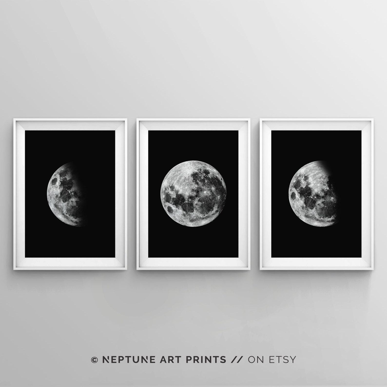 Set of 3 Black and White Moon Phases Prints Minimalist Moon - Etsy