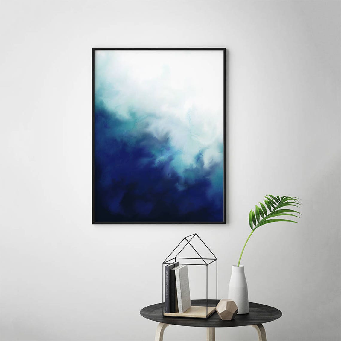 Modern Blue Poster, Dark Blue Abstract Print, Navy Blue Watercolour ...
