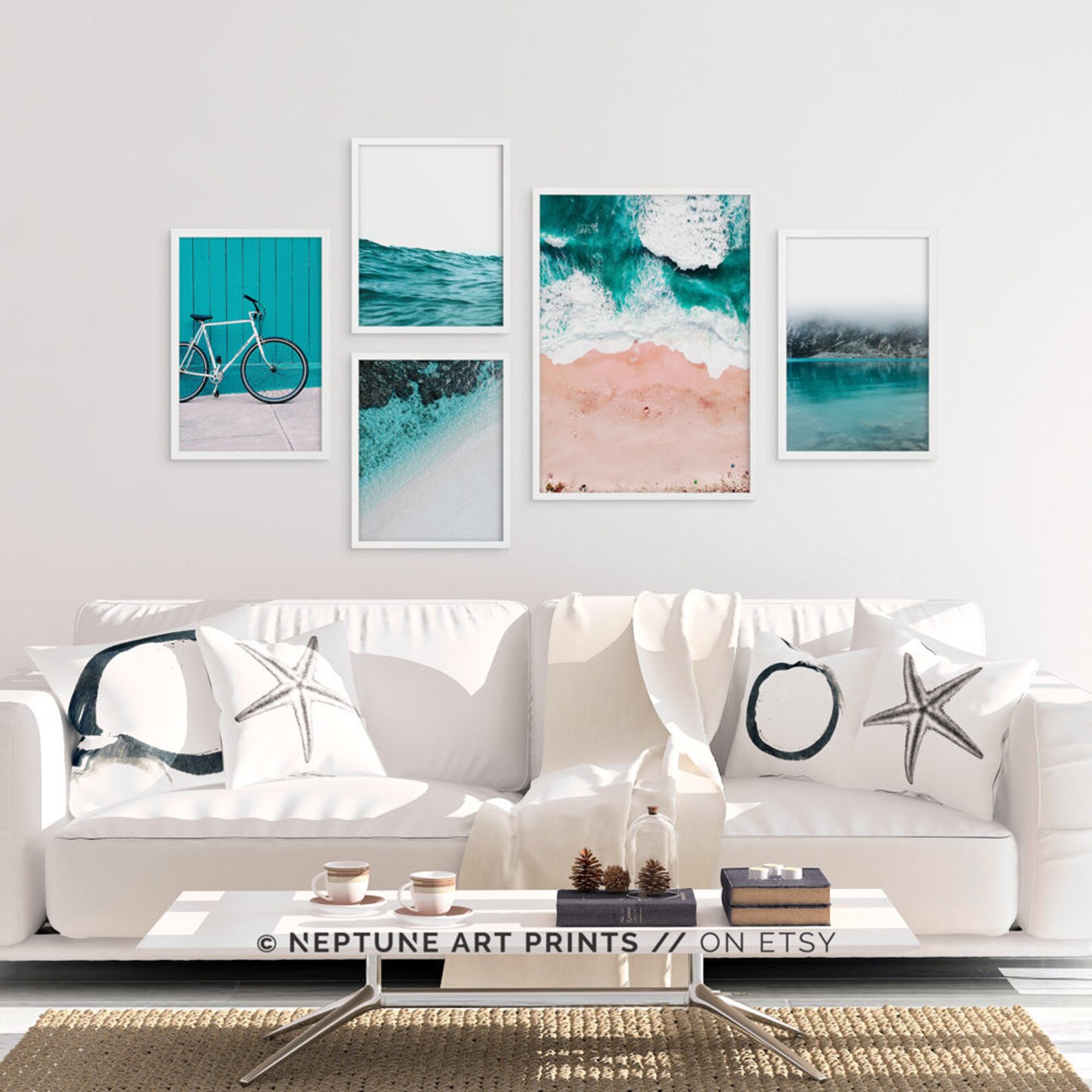 Coastal Print Set, Teal Poster Set, Gallery Wall Art Bundle, Blue Green ...
