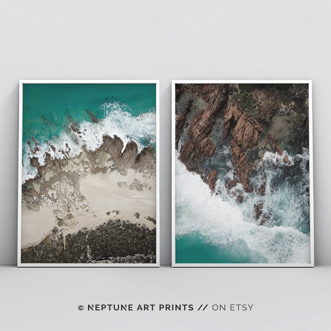 Set of 2 Piece Dark Teal Coastal Beach Wall Art Poster Print - Etsy