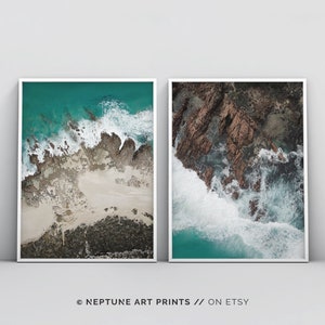 Set of 2 Piece Dark Teal Coastal Beach Wall Art Poster Print, Green ...